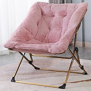 OAKHAM Comfy Saucer Chair for Adults, Soft Faux Fur Folding Lounge Chair for Bedroom Living Room Dorm Rooms Flexible Reading Chair for Teens Kids, X-Large Foldable Chair (Faux Fur-Pink)