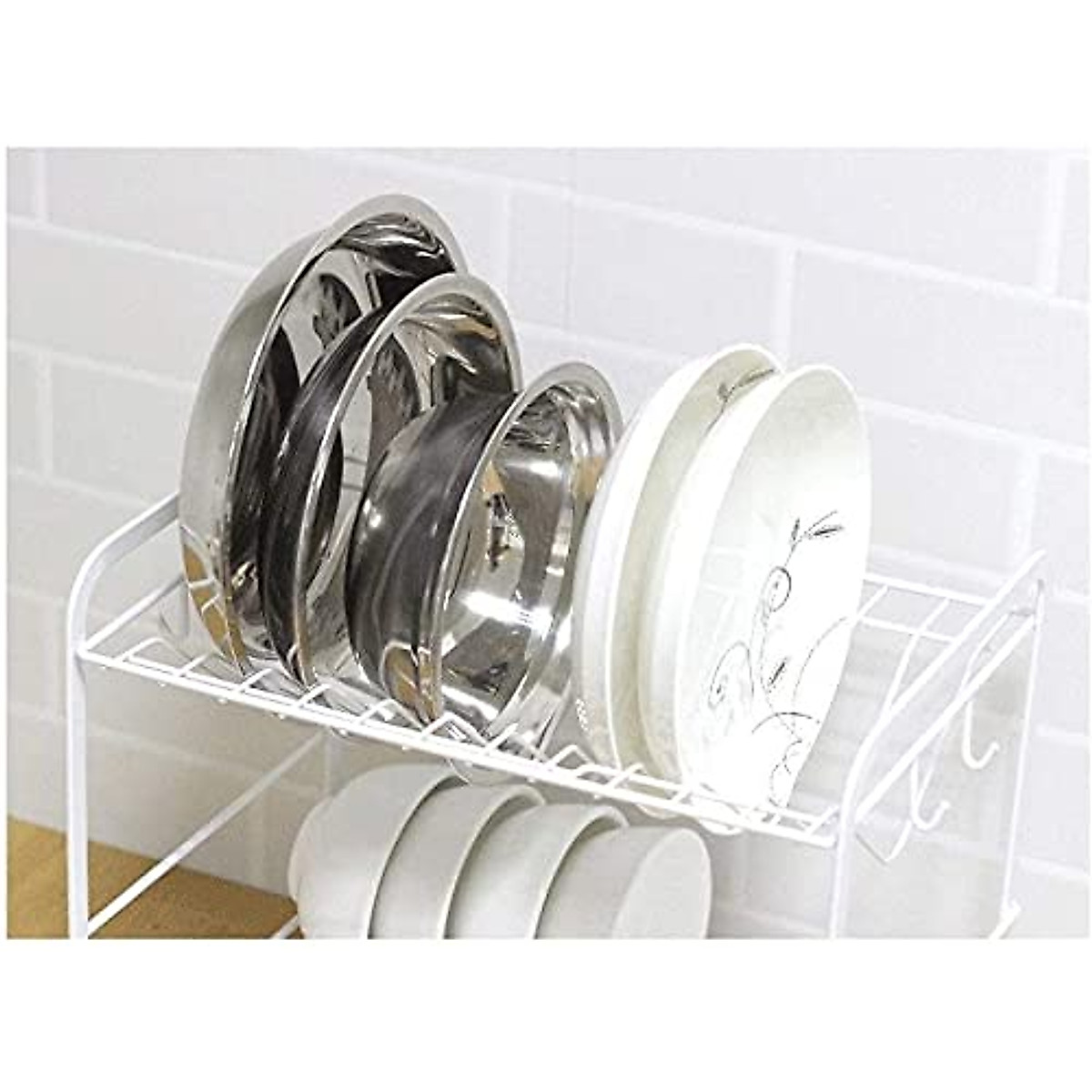 Plate Rack Draining Dish Rack Dish Drying Rack,2-Tier Dish Rack and Drain Board，Dish Drying Rack Storage Tray Cutlery Dish Drainer Room Pan Plate Holder
