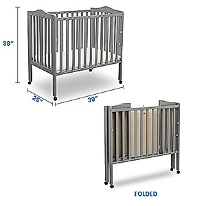 Delta Children Folding Portable Mini Baby Crib with 1.5-inch Mattress - Greenguard Gold Certified, Grey