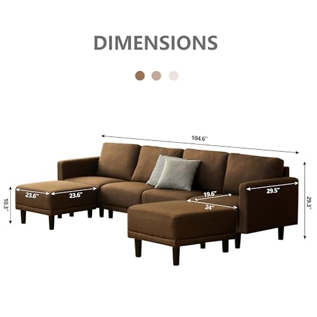 Mxfurhawa Modular Sectional Sofa with Ottoman, 128.6" Oversized L Shaped Couch with Reversible Chaise, Convertible Velvet Sleeper Couch for Living Room (Linen - Dark Grey, 4 Seat + 1 Ottoman)