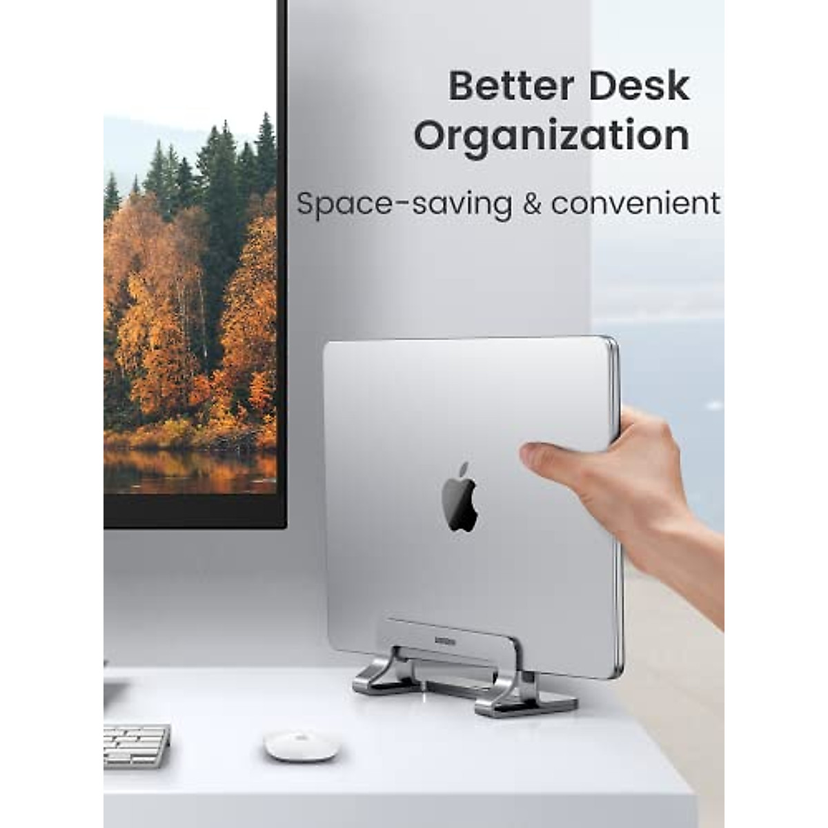 UGREEN Vertical Laptop Stand Holder Desk Aluminum Dock Compatible for MacBook Pro Air Laptop Stand Desktop Adjustable, Lenovo Ideapad 3, Surface Book, HP Notebook, Dell Chromebook Up to 17.3 Inch