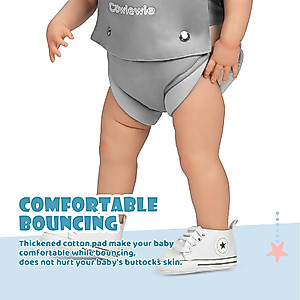 Cowiewie 2 in 1 Baby Jumper with Strong Support Stand, w/Walking Harness Function, Baby Exerciser Quick-Fold and Storage, White+Gray