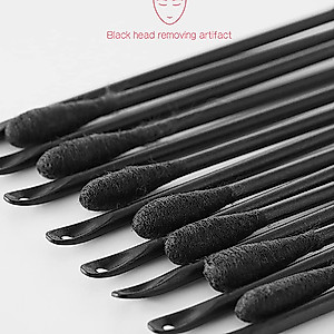 ALIOBC Disposable Cotton Swabs Stick,160 Pcs Multi Use Black Double-Headed Acne Squeezing Professional Ear Pick for Blackhead or Whitehead Nasal Gunk Removerand Clean Skin Pores