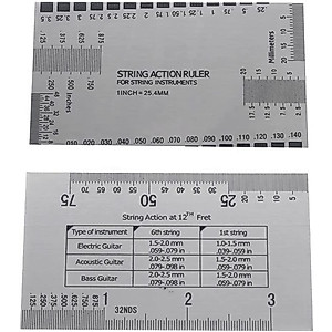 Jiayouy 4Pcs Luthier Tools Set Dual Scale Guitar Neck Notched Straight Edge String Action Gauge Ruler Fret Rocker Fret Leveling Beam for Guitar and Bass Setup Tool Stainless Steel