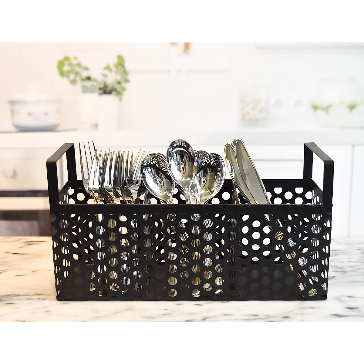 Boston Warehouse Modern Circles Flatware Caddy, 3 Section, Matte Black