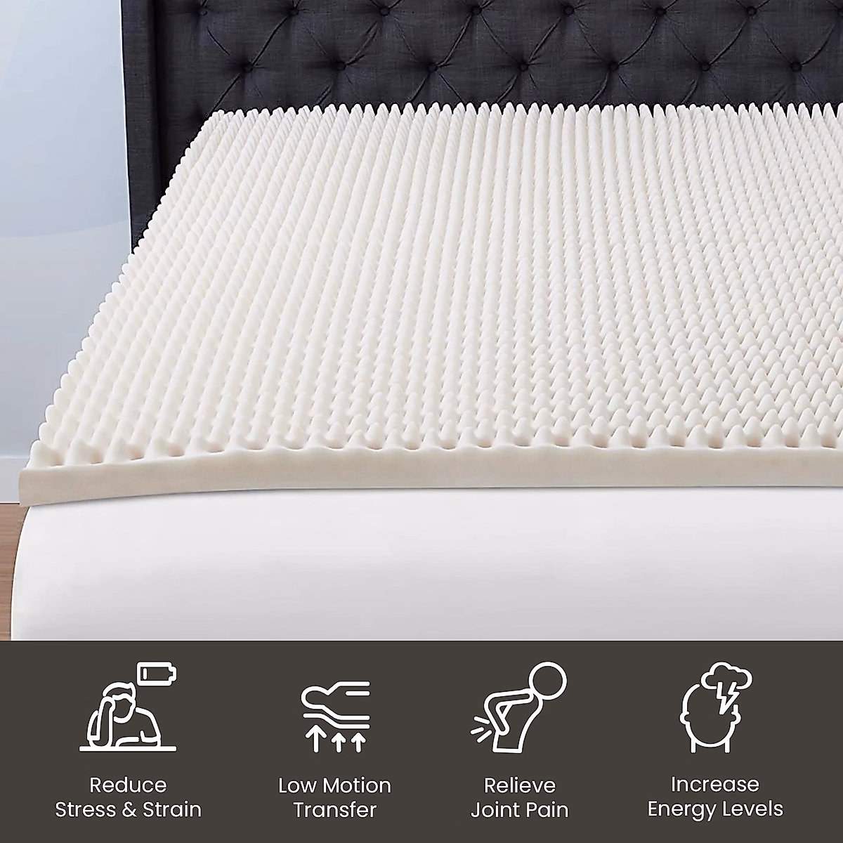 Treaton 1-inch Medium Firm Foam Toppers with Convoluted Egg Shell Design | Extends Mattress Topper Life, Provides Proper Back Support and Relieves Pain, Improves Better Posture, Twin, Off-White