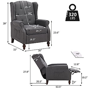 Consofa Wingback Recliner Chair with Massage and Heat Tufted Fabric Push Back Arm Chair for Living Room Vintage Recliner Chair with Remote Control, Padded Cushion, Backrest, Wooden Legs
