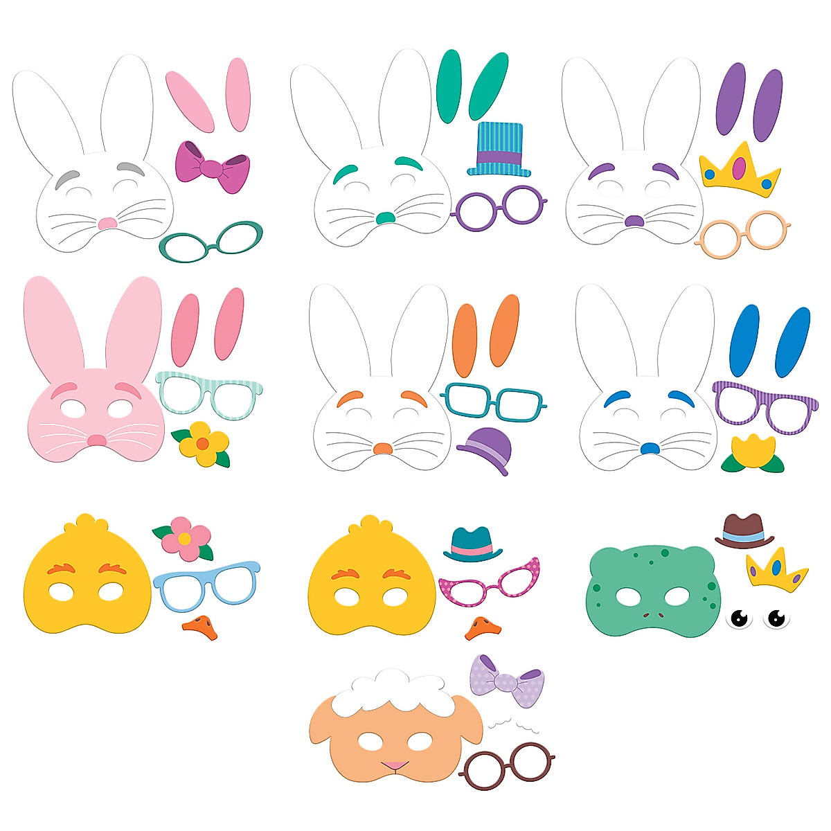 JOYIN 10 Pcs DIY Easter Bunny Mask Craft Kit Easter Crafts and Activities for Pretend Play, Decorate and Wear, Dress-Up Party Accessory, Animal Mask Assortment Easter Eggs Hunt and Theme Party