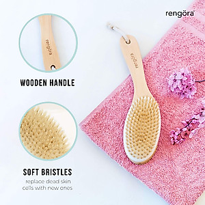 Exfoliating Back Scrubber for Shower, Dual-Use Body Scrubber for Wet/Dry Exfoliation, Dry Brushing Body Brush for Lymphatic Drainage, Natural Boar Bristles, Ergonomic Handle Cellulite Brush by rengöra