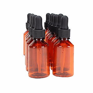 Generic 1oz Empty Plastic Dropper Bottle, 12 Pack, Amber Bottle, Black Dropper, 30mL Dropper for Medication, Essential Oils, Chemicals, Perfumes & Colognes