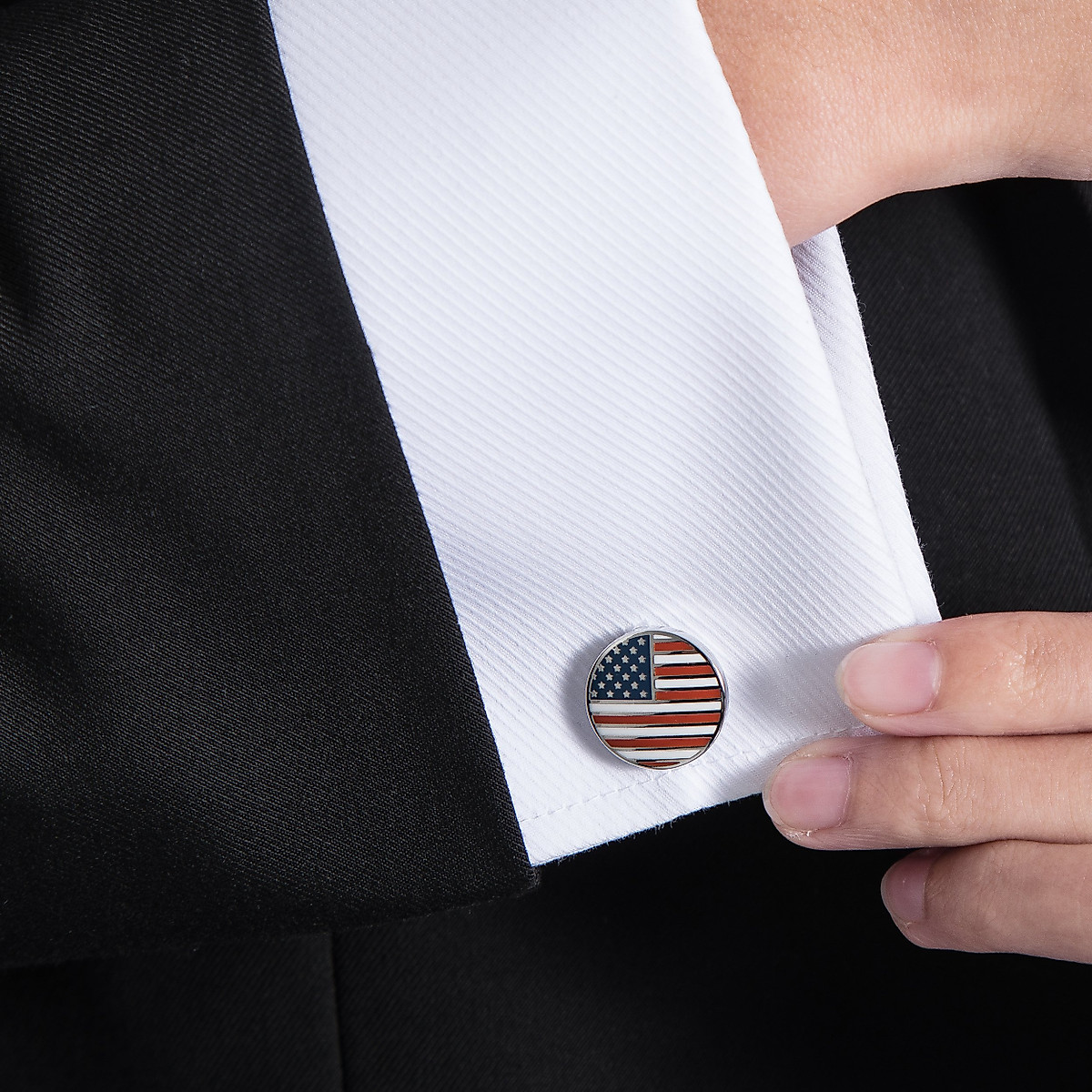 Mr.Van American Flag Cufflinks Platinum Plated Enamel USA Flag Cuff links Men's Accessories Gift for Men
