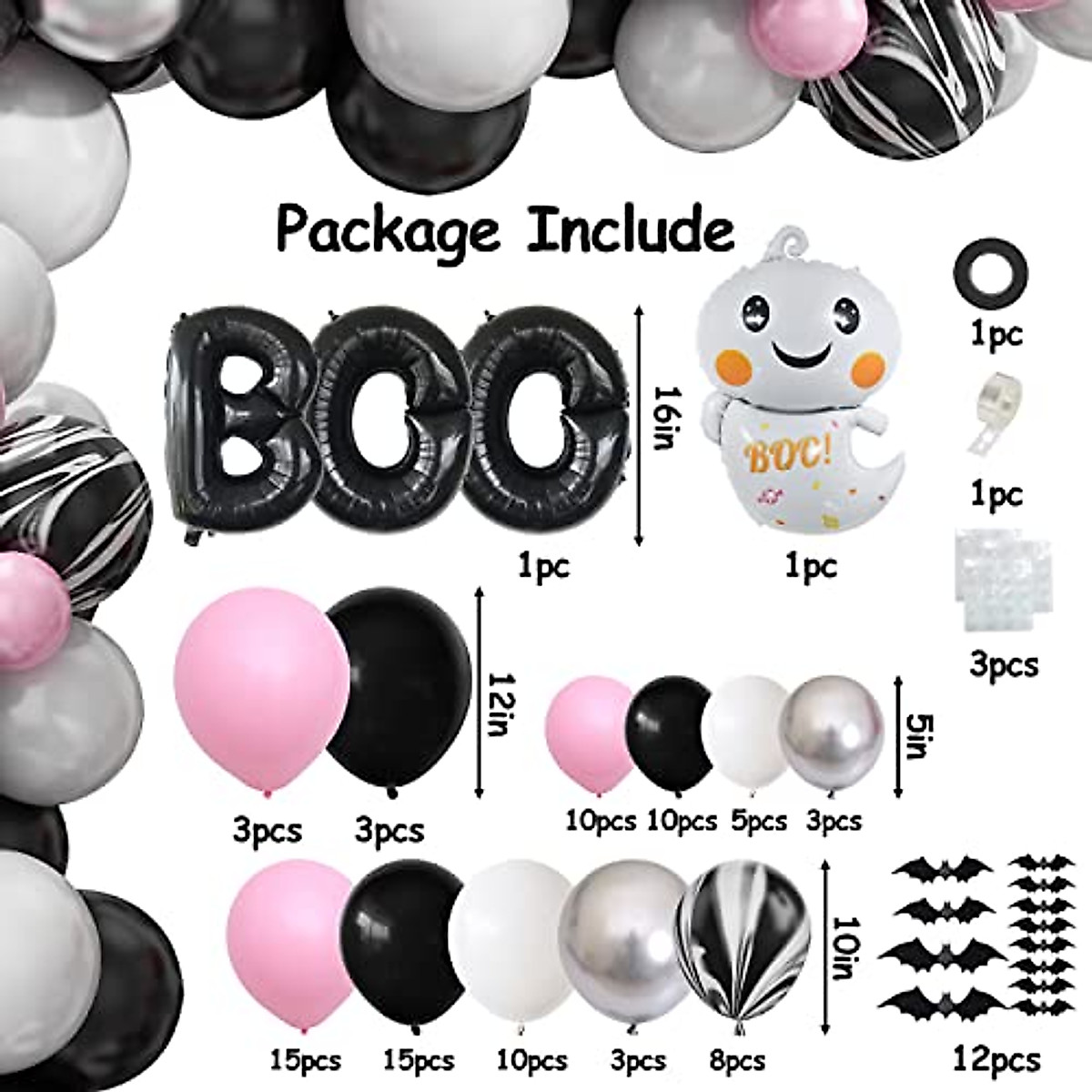 Halloween Balloon Arch Garland kit,BTZO Pink and Black Balloons for Girls Birthday Party Baby Shower Decorations Boo Party Kids Halloween Theme Party Background