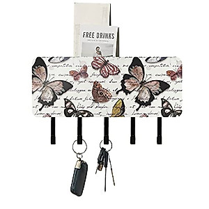 MCHIVER Butterflies Handwritten Letter Key Holder for Wall Decorative Mail Organizer Holders Wall Mounted Key Hangers with 5 Hooks Mounting Hardware Key Rack for Entryway Hallway Garage