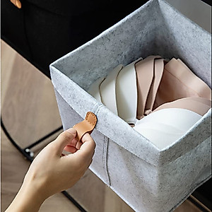 MILILOVE 3Pcs Felt Storage Basket 9x9.2x10.2" Cube, Fabric Cloth Storage Bin, Collapsible Organizer Basket with Handle for Cloth Toys Fordable Cloth Bin for Bedroom Playroom Office