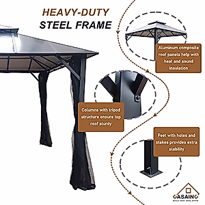 CASAINC Hardtop Gazebo 10x10 FT, Hardtop Gazebos with Double Roof, Aluminum Frame Permanent Outdoor Canopy, Patio Gazebo with Mosquito Netting for Patio Lawn Garden