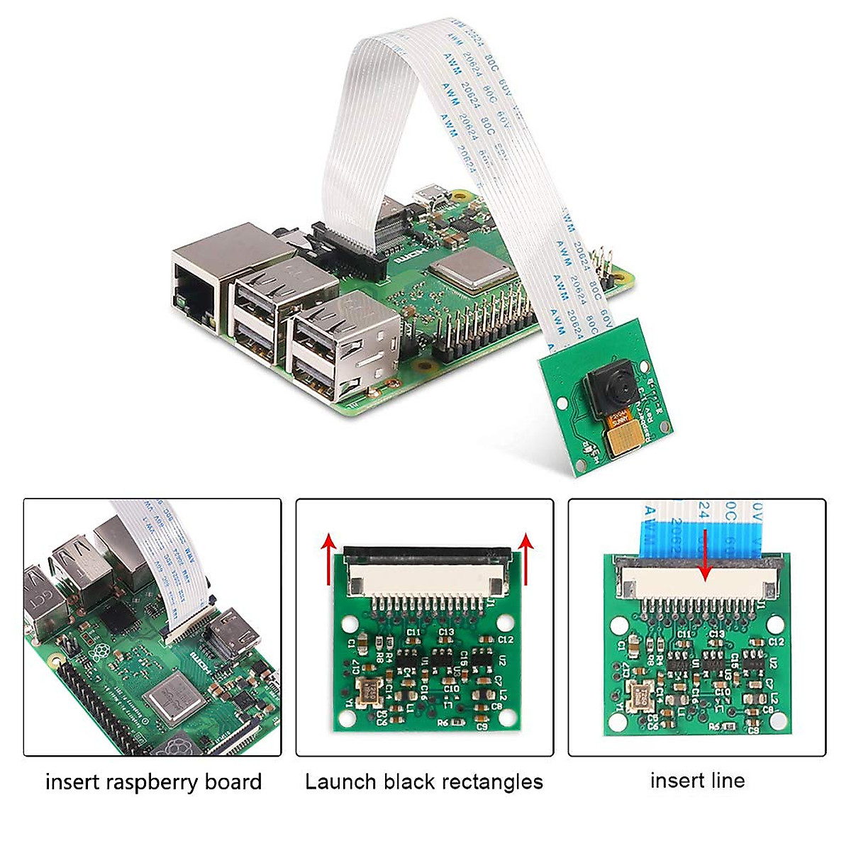 Aokin for Raspberry Pi Camera Cable, FFC Cable Ribbon Flex Extension Cable 15 Pin 1.0mm Pitch for Raspberry Pi, Octoprint Octopi Webcam, Monitor 3D Printer, etc, 30cm/11.81in