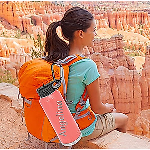 Polar Camel Personalized Water Bottles 32oz with Flip-Top Lid and Straw, Customized Vacuum Insulated Flask, Stainless Steel Sports Double Wall Thermos, Your Logo Name and Text Engraved in USA(Coral)