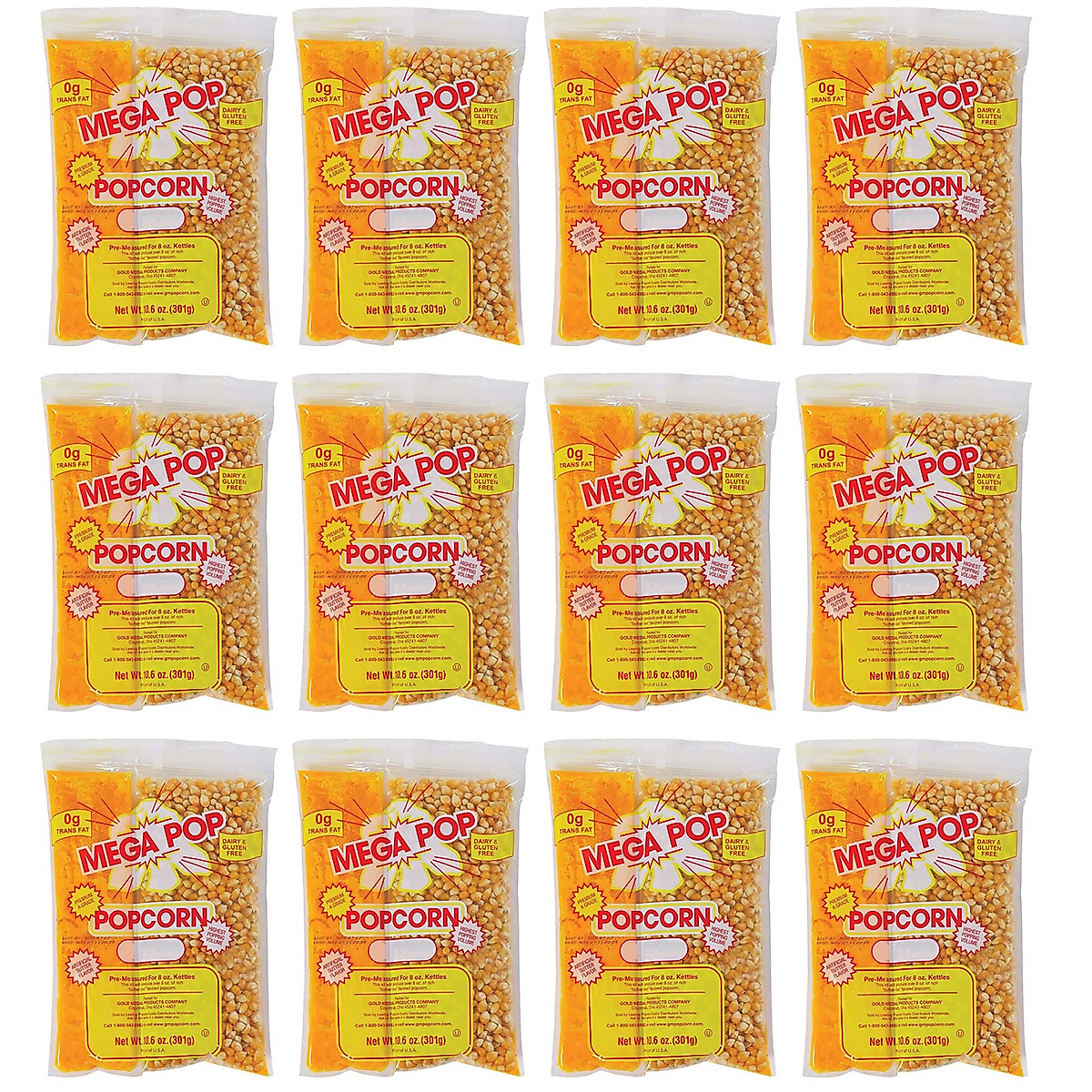 BeeQ BOX - (Pack of 12) Mega Pop Popcorn, Oil and Salt Kits - 10.5 oz., 16.50 Pound (Pack of 1)