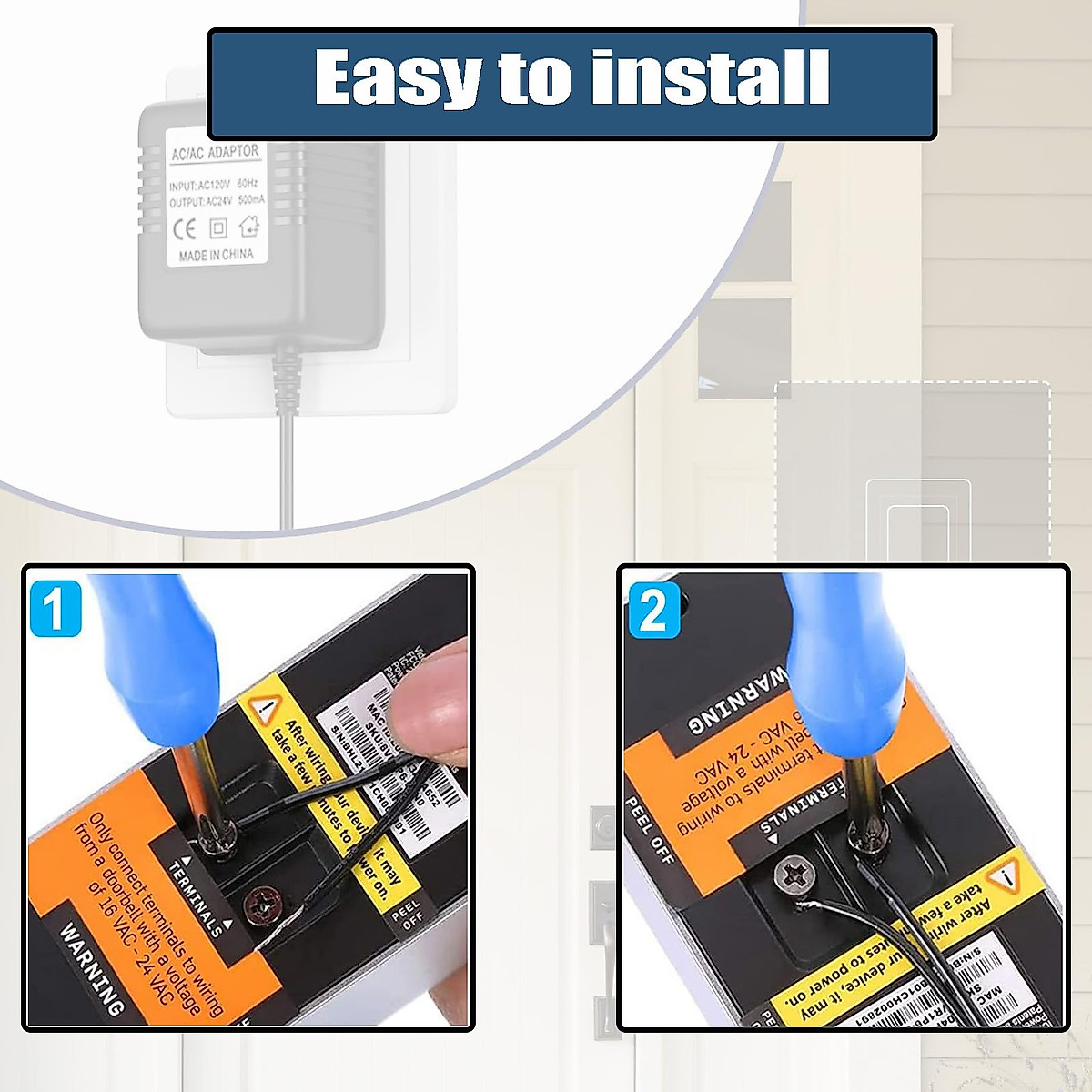 24V500MA Doorbell Power Adapter C-Wire Adapter Doorbell Transformer 16.4ft Wire Cable Compatible with Ring Bell, Ecobee, Sensi and Honeywell Smart Thermostats