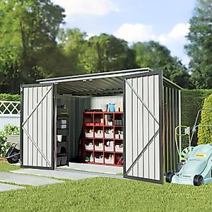 Furniwell Pool Horizontal Storage Shed, 5.8x3.3 FT Outdoor Storage Shed with Lockable Metal Shed and Anti-Corrosion Storage House, Pool Storage Bins Outdoor Waterproof for Patio, Garden