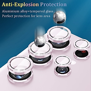 Kanosan Compatible for Samsung Galaxy S23 Ultra Camera Lens Protector, Aluminium Alloy Ring 9H Tempered Glass Decorative Accessories Camera Cover for Galaxy S23 Ultra Glitter Pink