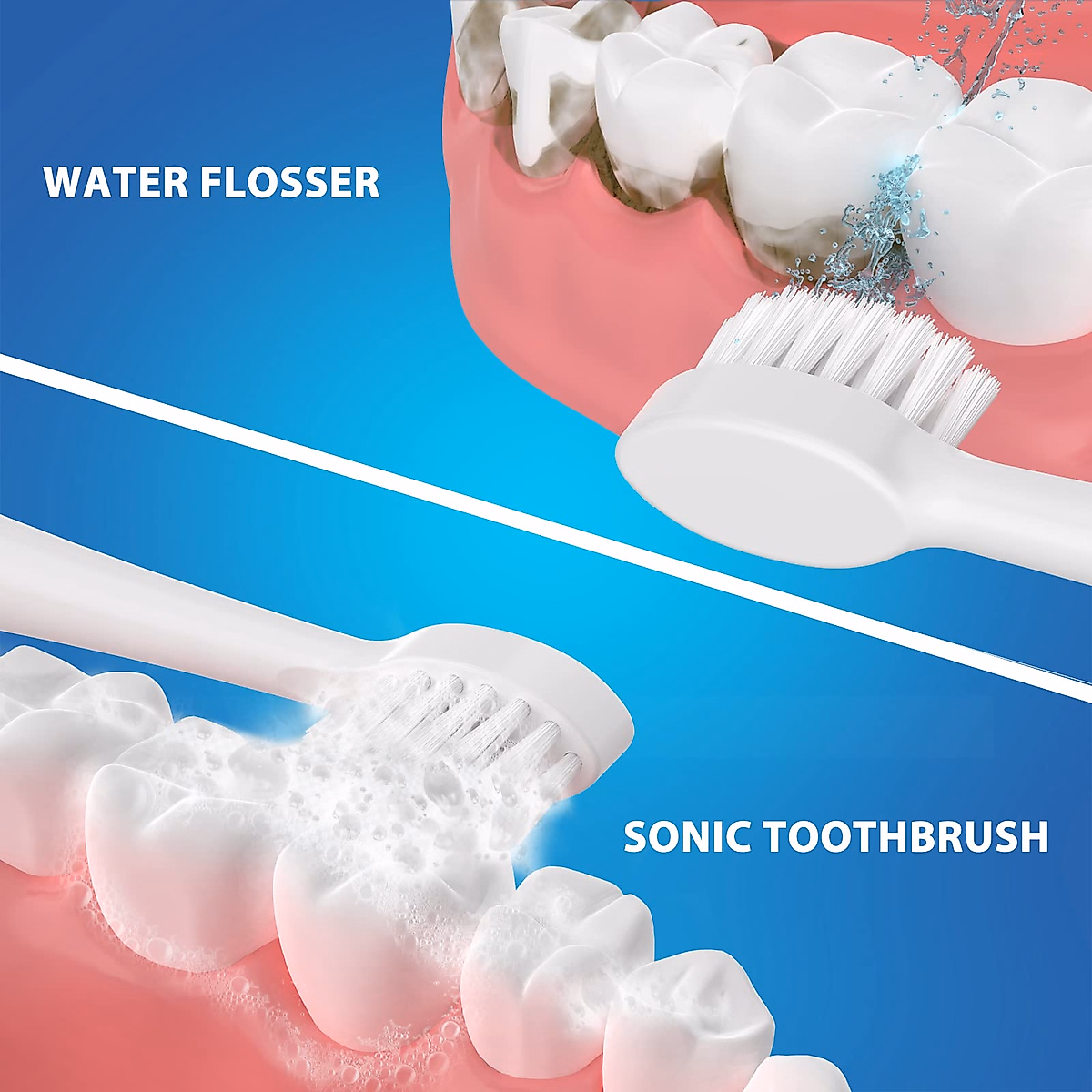 Replacement Brush Heads for Waterpick Sonic Fusion 2.0 Flossing Toothbrush with Cover, Compact, 5 Count White + 5 Count Black, Soft Bristles