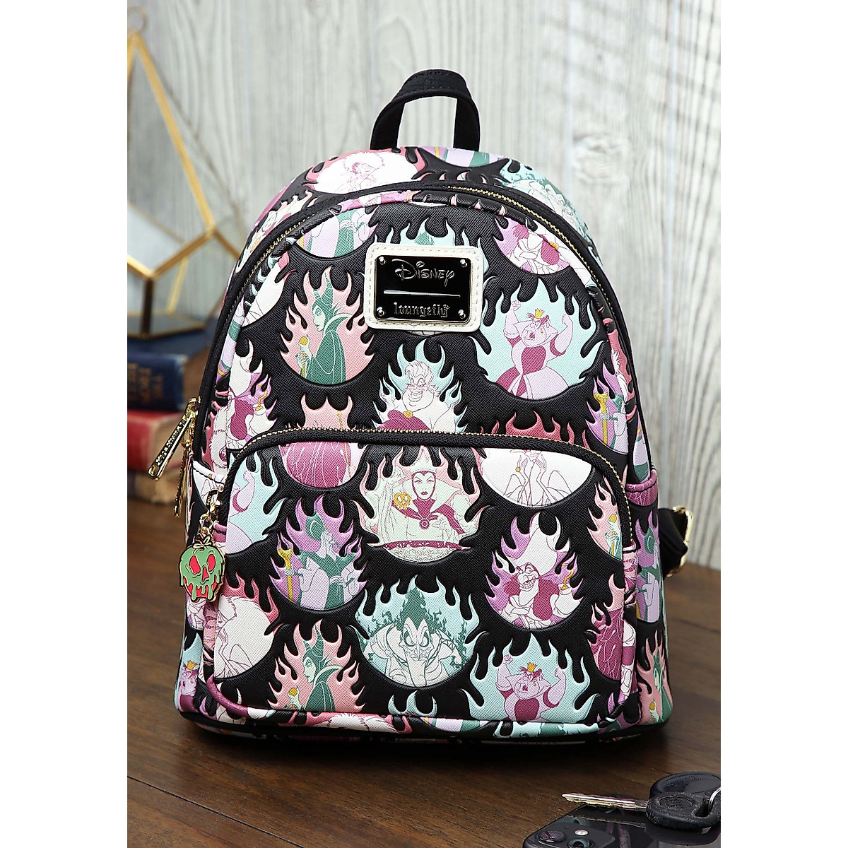 Loungefly Disney Villains Pastel Flames All Over Print Womens Double Strap Shoulder Bag Purse