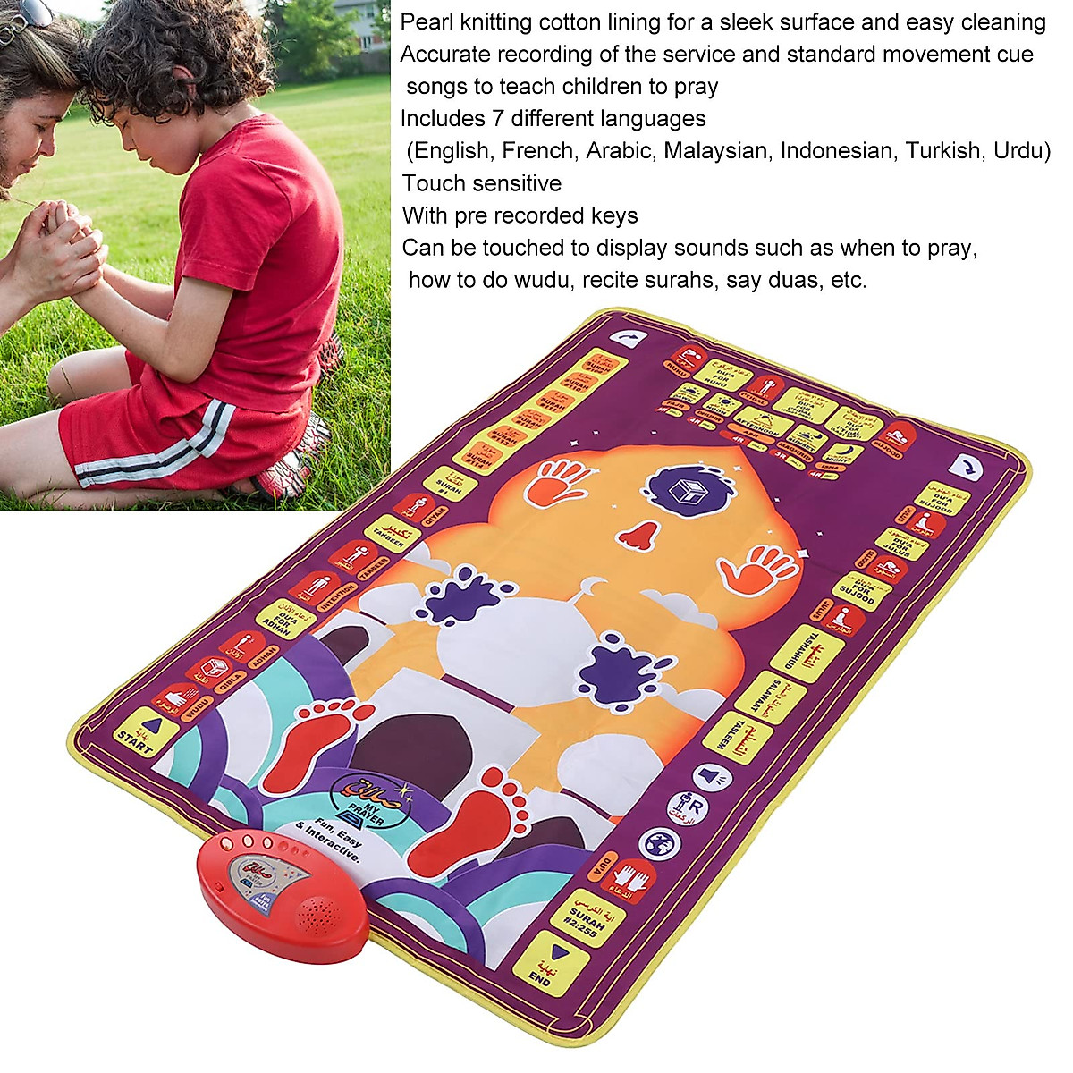 Electronic Muslim Prayer Mat, Convenient 7 Languages Multifunctional Smart Muslim Prayer Mat for Children Over 3 Years Old
