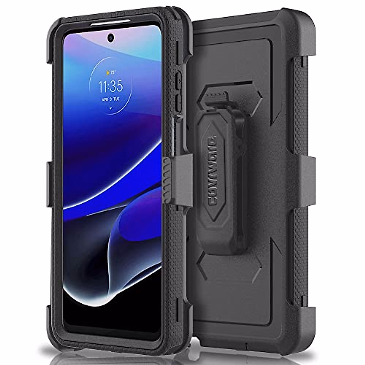 Covrware Aegis Series Case for Moto G Stylus 5G 2022 / XT2215, Full-Body Rugged Dual-Layer Shockproof Protective Swivel Belt-Clip Holster Cover with Built-in Screen Protector, Kickstand, Black