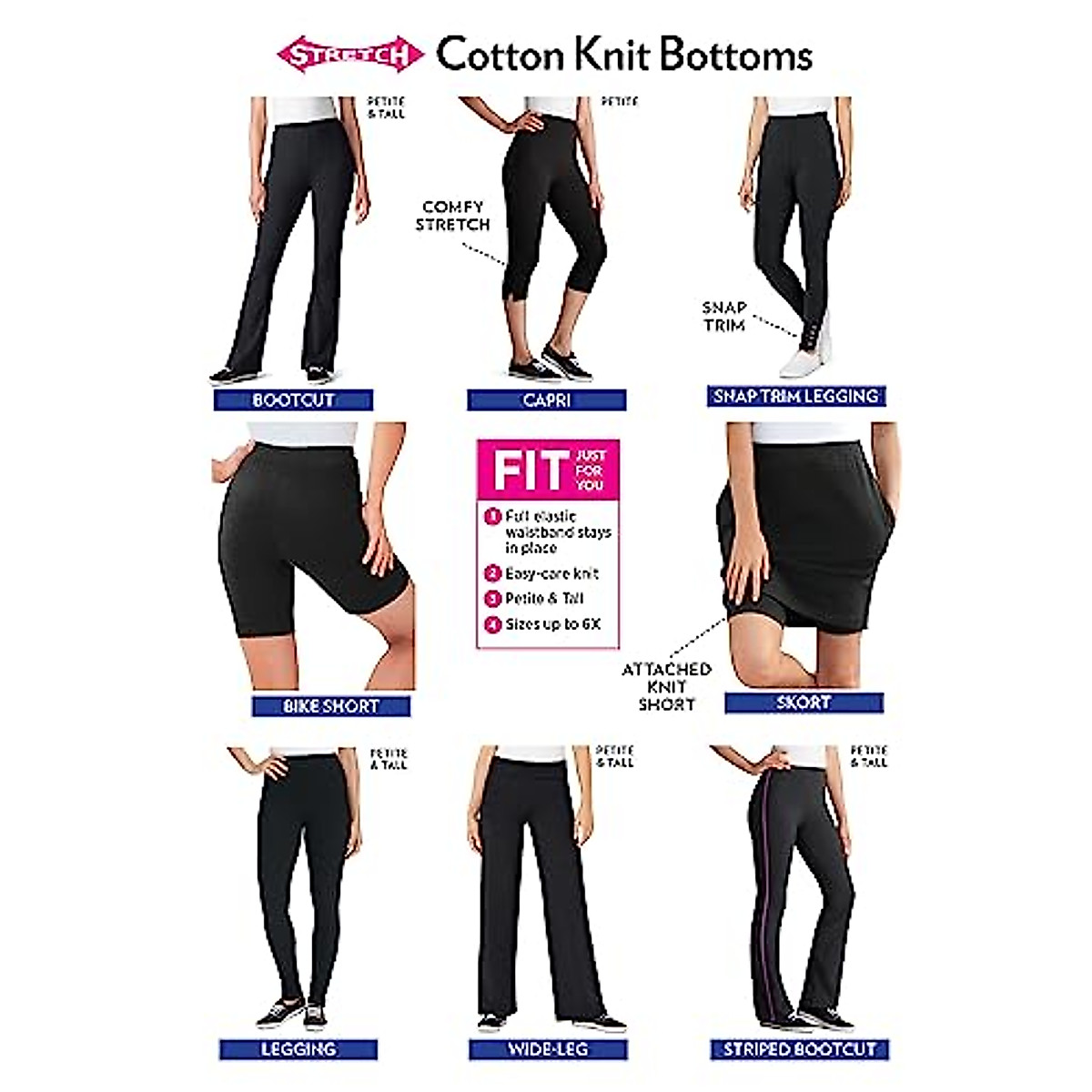 Woman Within Women's Plus Size Stretch Cotton Side-Stripe Bootcut Pant - 2X, Black White