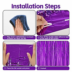 2 Pack 3.3 ft x 9.9 ft Purple Tinsel Curtain Party Backdrop Decorations, Metallic Foil Fringe Backdrop Door for Bachelorette Party Decorations,Purple Streamers,Purple Birthday Backdrop