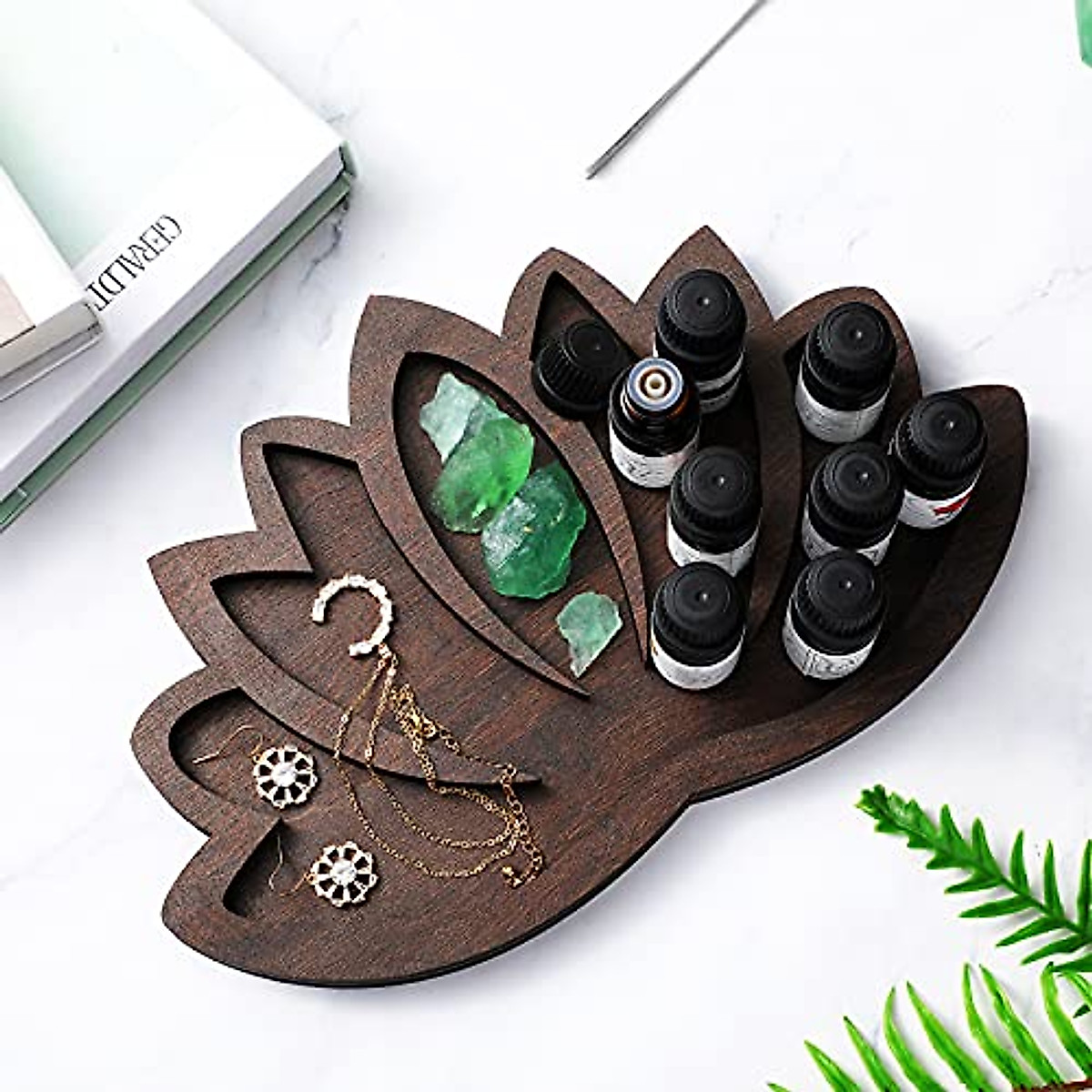 Yuntau Wood Tray Crystals Holder Wooden Lotus Holder Crystal Tray for Stones, Healing Crystals and Gemstones Storage Table Coaster, Dark Brown