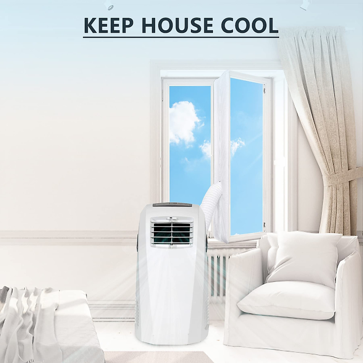 BJADE'S Window Seal Kit for Portable Air Conditioner Unit and Tumble Dryer,158Inch Seals with Zipper and Adhesive Fastener , White