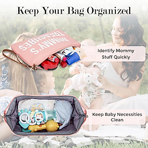printe Mommy Diaper Bag Tote for Girls with 2 Organizer Pouches, Large Capacity Mom's Bag for Hospital and Weekender Travel, Pink