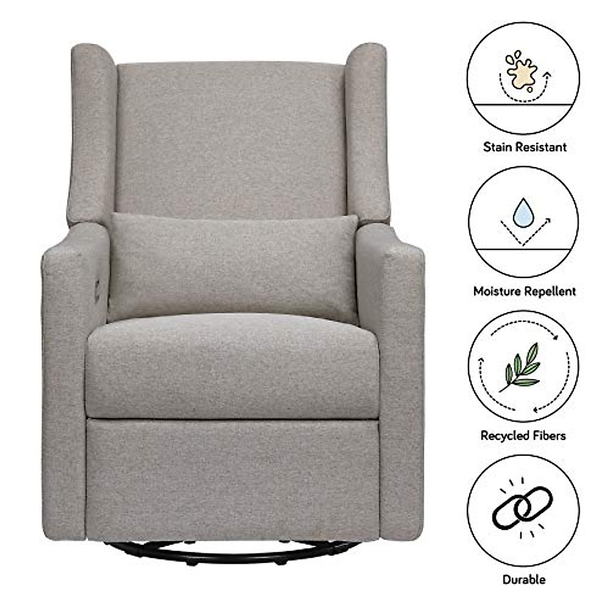 Babyletto Kiwi Electronic Power Recliner and Swivel Glider with USB Port in Performance Grey Eco-Weave, Water Repellent & Stain Resistant, Greenguard Gold and CertiPUR-US Certified
