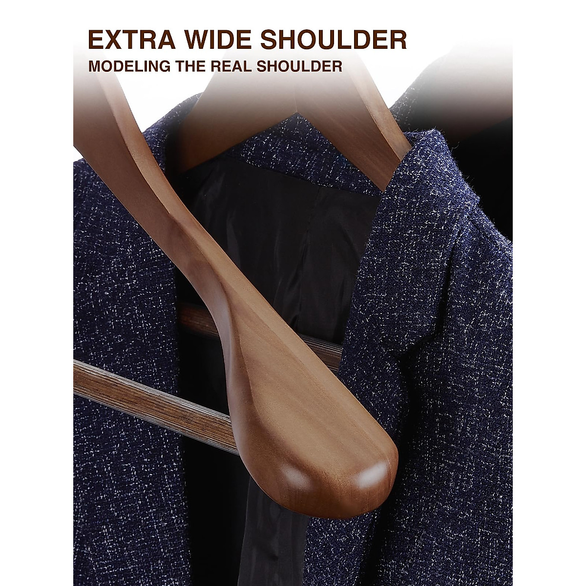 SMARTOR Suit Hangers for Men, 8 Pack - Wide Shoulder Wooden Suit Hangers with Non Slip Pants Holder, Wide Hangers for Suit, Coat, Jacket, Gown, Heavy Duty Wood Suit Hanger - Walnut