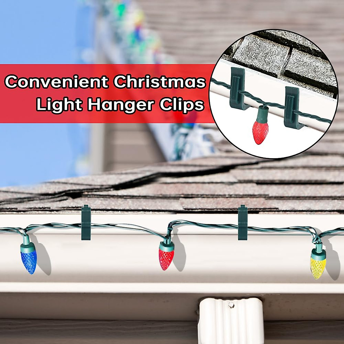 Christmas Light Hangers Clips 1 5/8 inch Fascia Board Clips Hooks Deck Light Clips Holiday Light Clip for Christmas Decoration Roof Gutter Fence in Thickness from 1" to 1 5/8" (Green, 30PCS)