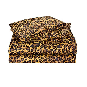 1000-Thread-Count, 100% Egyptian Cotton, 6-PC Sheet Set |1 Fitted, 1 Flat, 4 Pillowcases| 1000TC Soft Breathable Long Staple Cotton, Fits 18" Deep Pockets - Queen Size, Leopard Print Color
