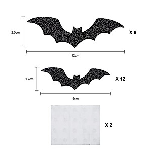 AIEX 20pcs Halloween Bat Stickers, with Glue Points Glitter Felt Cloth Bat Decor Halloween Bat Decorations for Room Home Indoor Wall Halloween Party (2 Sizes)