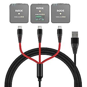 3-in-1 USB C Cable Replacement for Rode Wireless Go II Microphone System, Nylon Braided Charging Cord with 3 Type-C Plugs 4ft