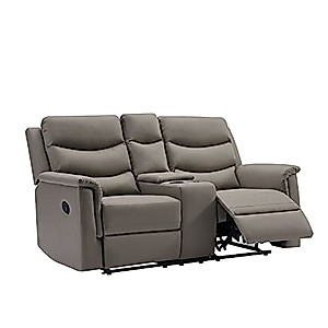 Faux Leather Manual Motion Reclining Loveseat Sectional Sofa Couch with 2 Cup Holders and Two Recliner Chaise ,PU Wall Hugger Sofa & Couch for Home Theater Apartment RV Living Room Furniture Sets