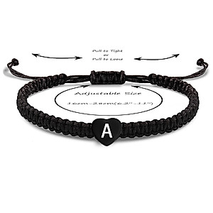 DOLLRINBOY Initial Heart Black String Bracelets for Women Men Handmade Adjustable Letter Rope Braided Bracelet Minimalist Jewelry Matching Couple Bracelets Friendship Bracelet
