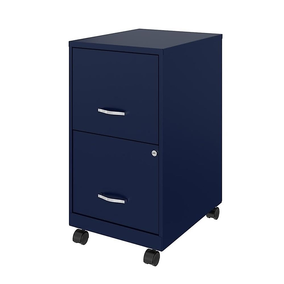 Space Solutions 2 Drawer Metal Mobile File Cabinet with Lock, Letter Size, Navy, Fully Assembled