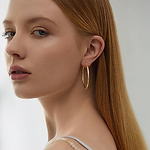 Gacimy Gold Hoop Earrings for Women, 14K Gold Plated Hoops with 925 Sterling Silver Post, Yellow Gold 40mm Medium