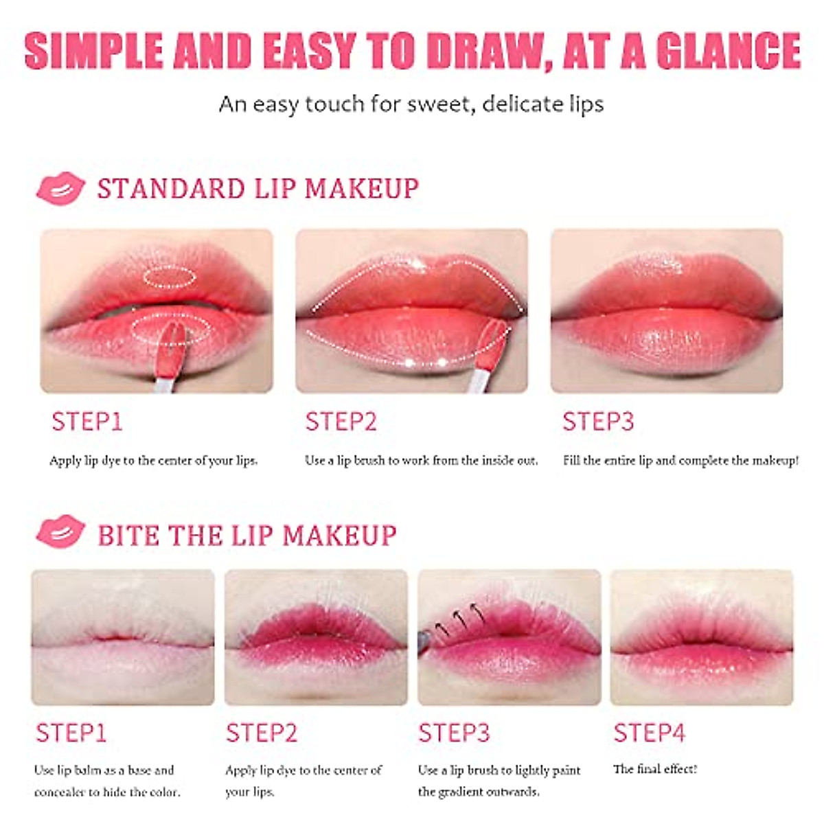 6 Colors Lip Tint Stain Set, Charm Kiss Korean Lip Gloss Plumping Mini Liquid Lipstick, Multi-use Lip and Cheek Tint, Long lasting Non-Stick Cup Waterproof, High Pigment, Vivid Color, Lip Tint Makeup