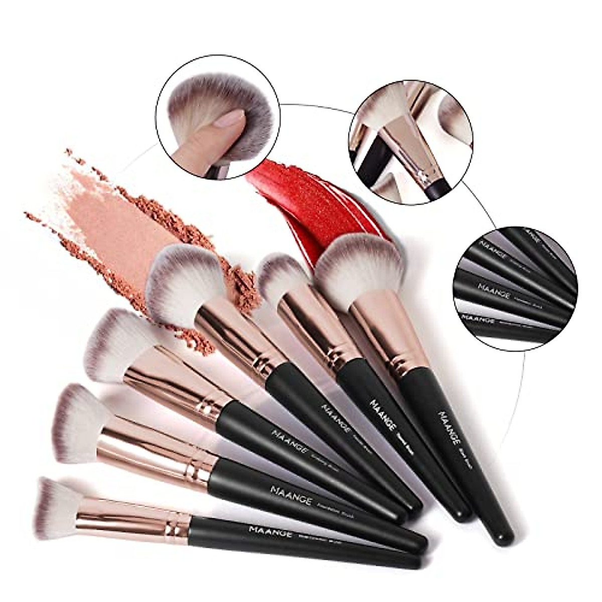 Makeup Brushes with Case, MAANGE 18 Pcs Professional Makeup Brush Set Premium Synthetic Face Kabuki Brush Kit Foundation Blush Powder Eyeshadow Brushes Set Christmas Gift（Coffee)