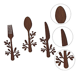 Yardenfun 3pcs Wooden and Fork Pendant Kitchen Utensils Wall Sign Fork and Spoon Wall Decor Wood Spoon Fork Sign Farmhouse Wooden Wall Plaque Country Home Decor Basswood Metallic Line