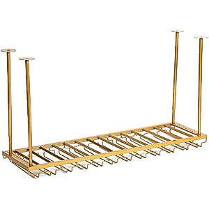 Wine Stemware Racks, Ceiling Hanging Wine Glass Holder, Wine Bottle Holder, Metal Wine Goblet Rack for Restaurants Kitchens Bar Storage Display Shelf, Gold (Size : 80×35cm(32×14inc