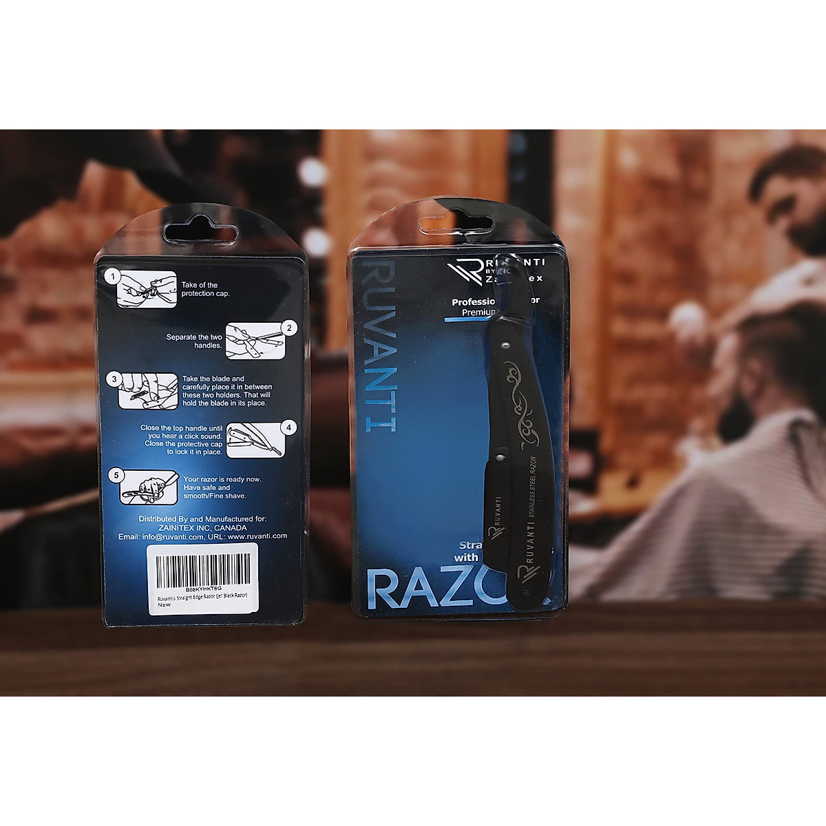 Ruvanti Straight Edge Razor for Professional Barbers, Best for Salon and Home Use - for Men's Shave (Black)