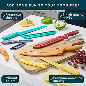 Home Hero Kitchen Knife Set with Sheath Covers - High Carbon Stainless Steel Knife Set with Ergonomic Handles & Ceramic Coating, Nonstick Ceramic Knife Set with Chef Knife (11 Pcs - Multicolor)